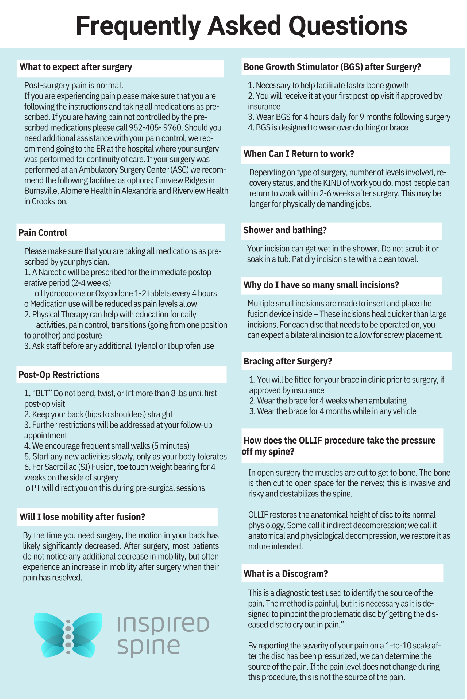 Frequently Asked Questions :: Inspired Spine SurgCenter